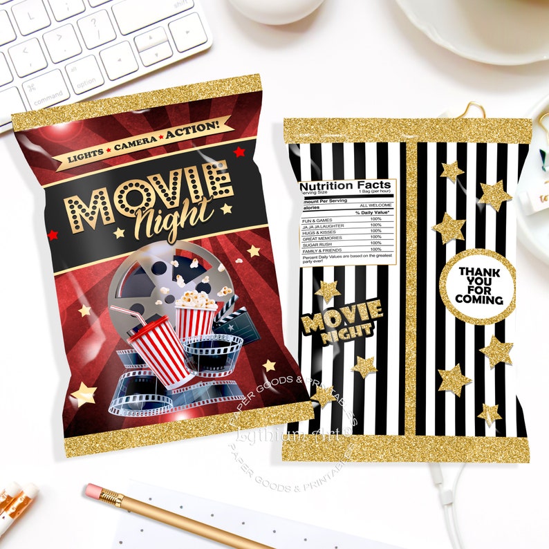 MOVIE NIGHT LABELS Movie Night Decor Kit Movie Night | Etsy