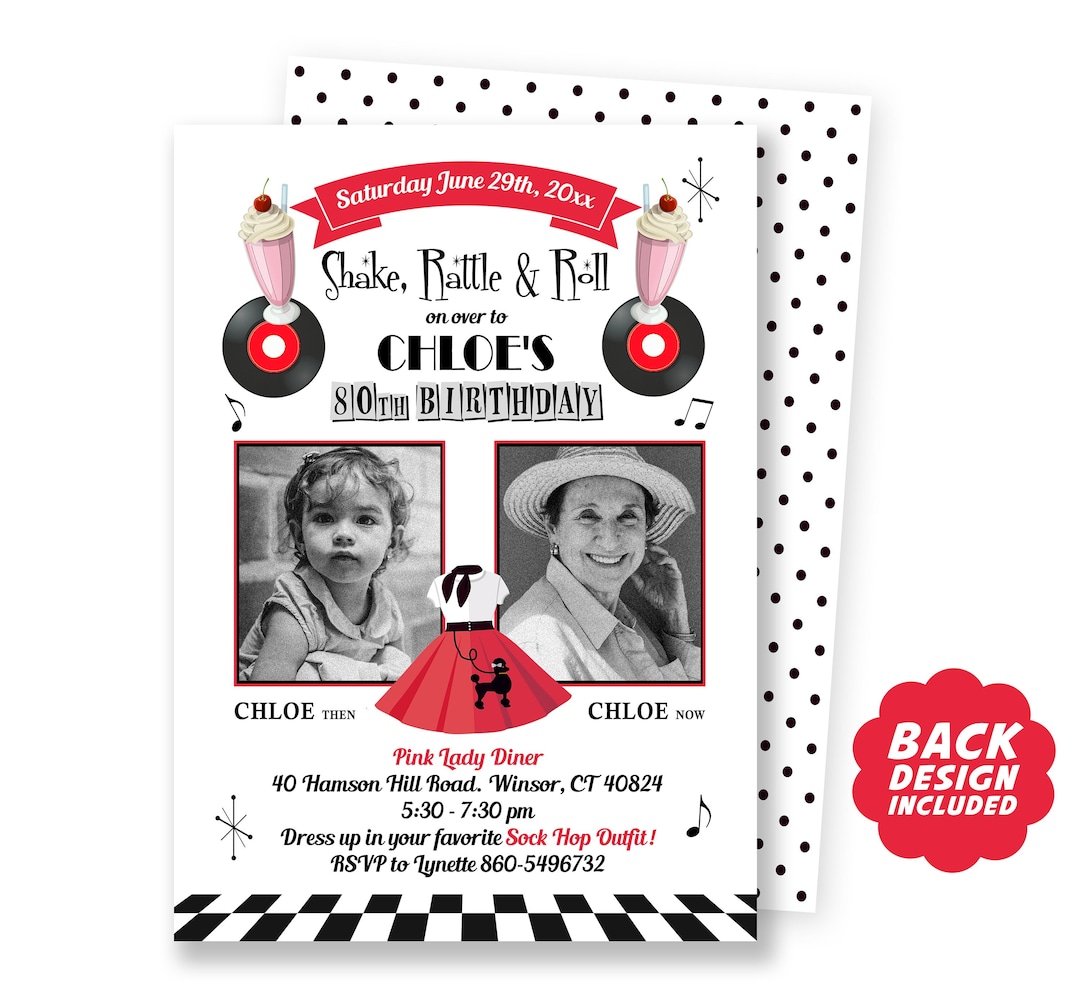 50's Sock Hop Invitation, Digital Then and Now Birthday Invitation ...