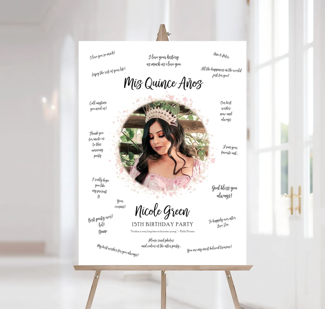 Quinceañera Guest Book Poster Printable, Custom Quinceañera Gift, Guest ...