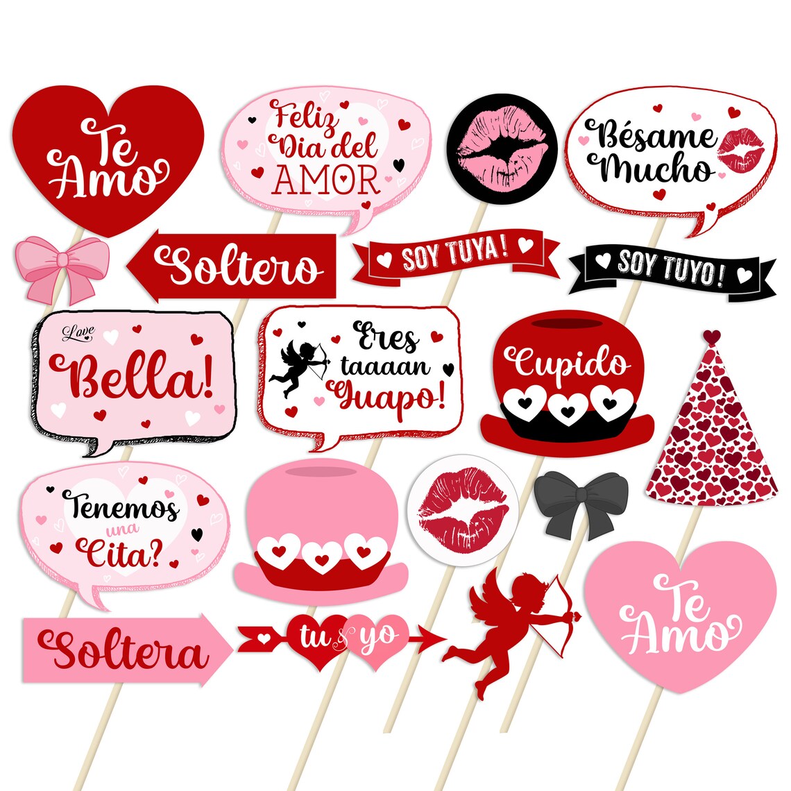 Printable Valentines Day Photo Booth Props Spanish Photo - Etsy