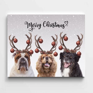 Christmas Three Pets Portrait From Photo, Multiple Pet Portrait, Your ...