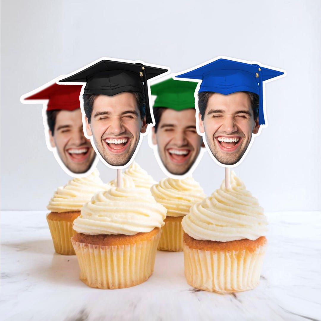 Graduate Face With Graduation Hat Cupcake Toppers, Custom Printable ...