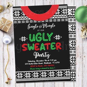 Ugly Sweater Christmas Invitation, Printable Files, Tacky Sweater Party ...