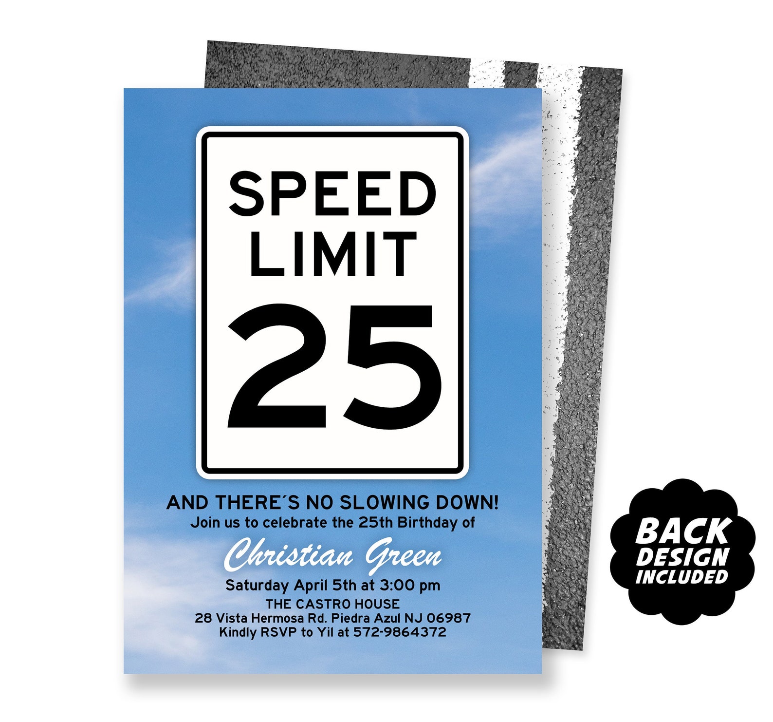 25th Birthday Invitation, Speed Limit 25, Adult Party Invitation ...