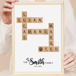 Personalised Family Scrabble Print, Crossword Family Name Sign With ...