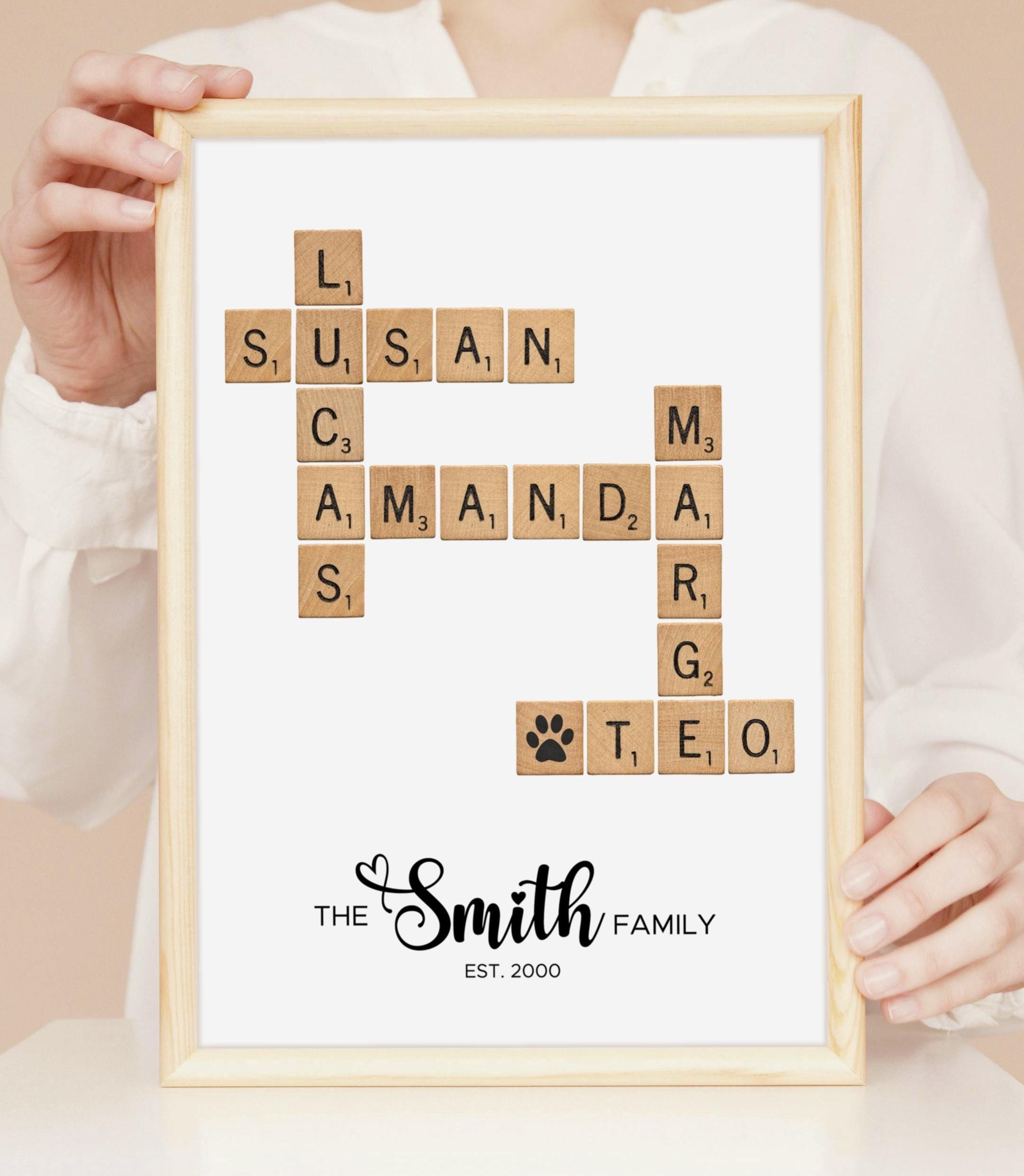 Personalised Family Scrabble Print, Crossword Family Name Sign With ...