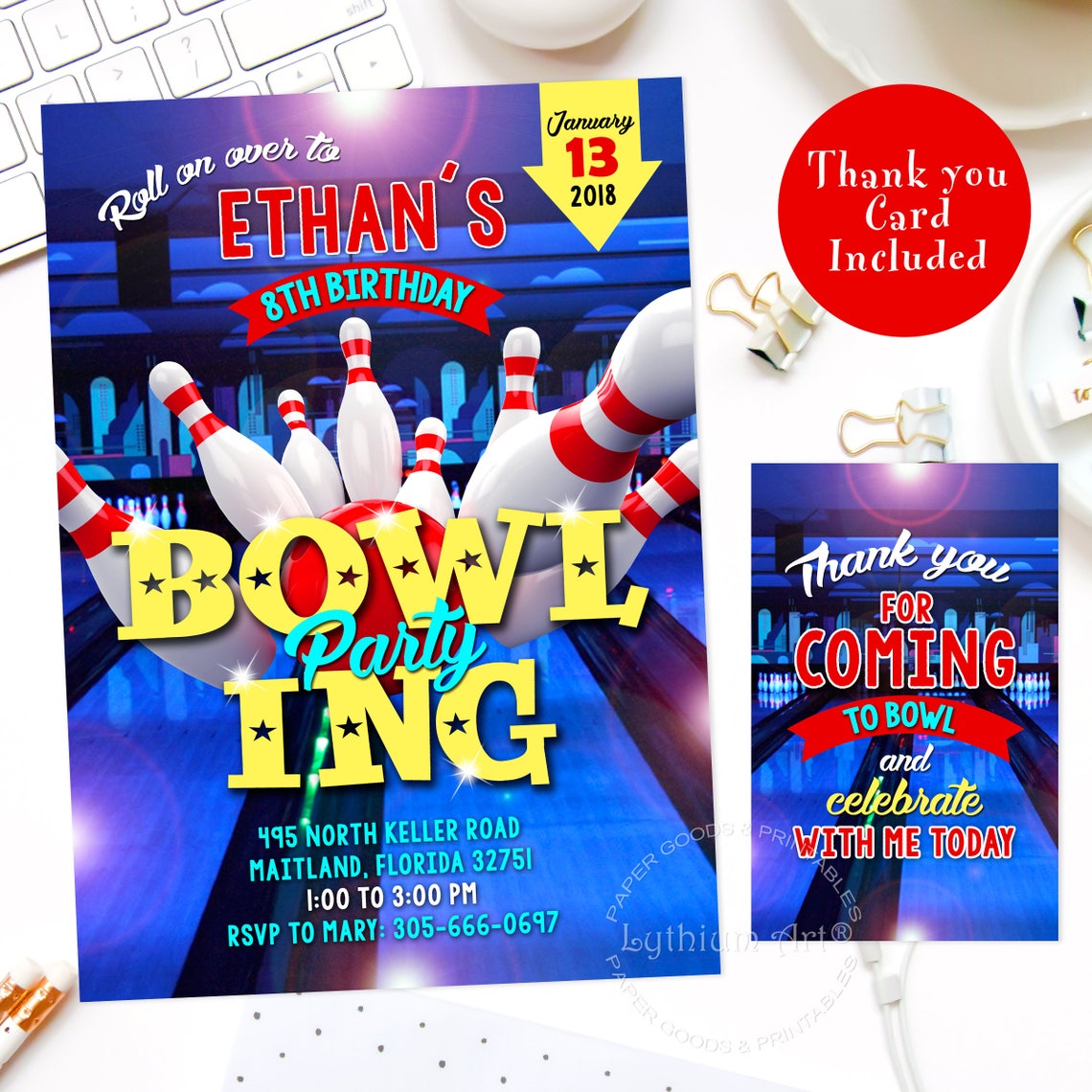 Bowling Party Invitation Personalized and Printable Invite | Etsy