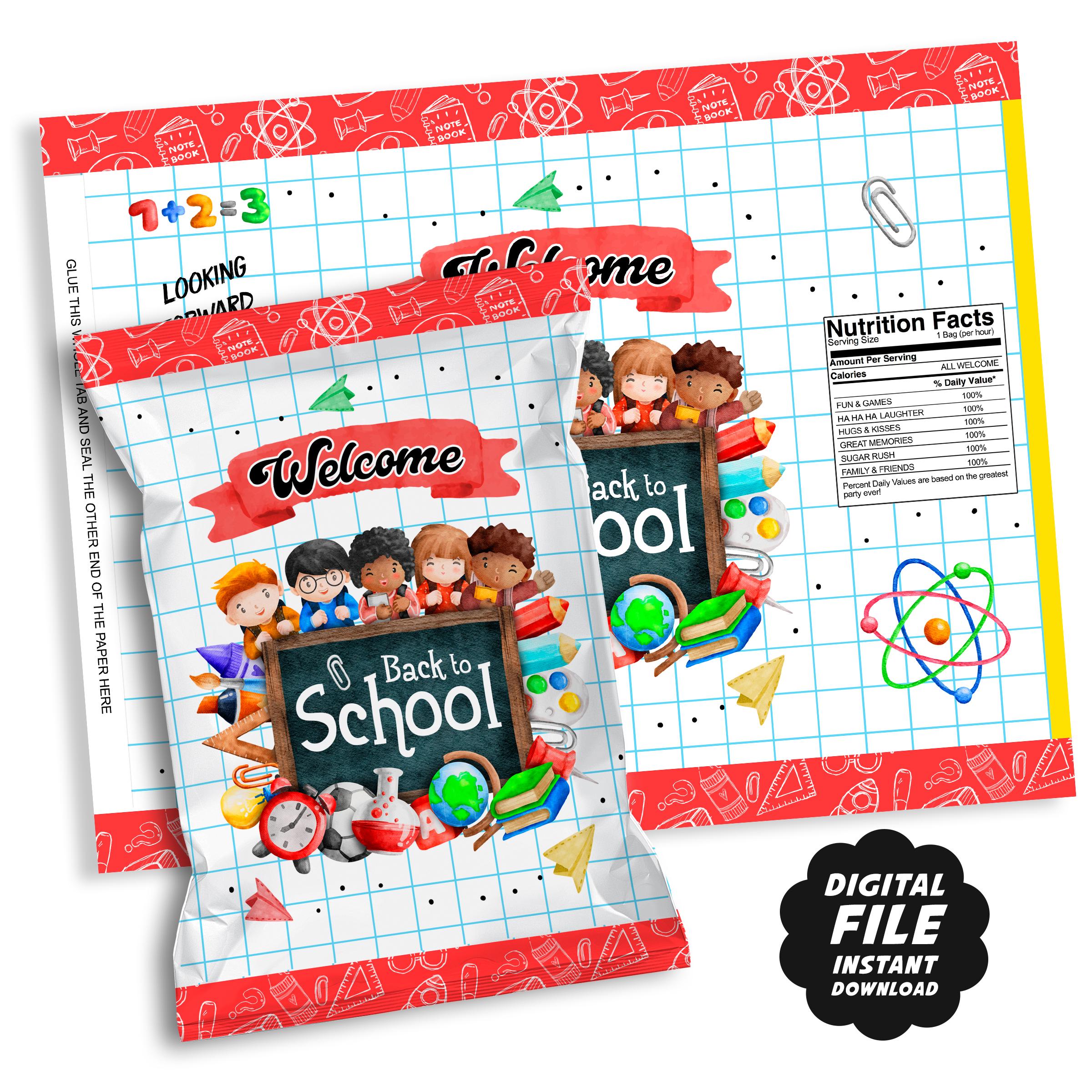 Back to School Printable Chip Bag, First Day of School Favors, Teacher ...