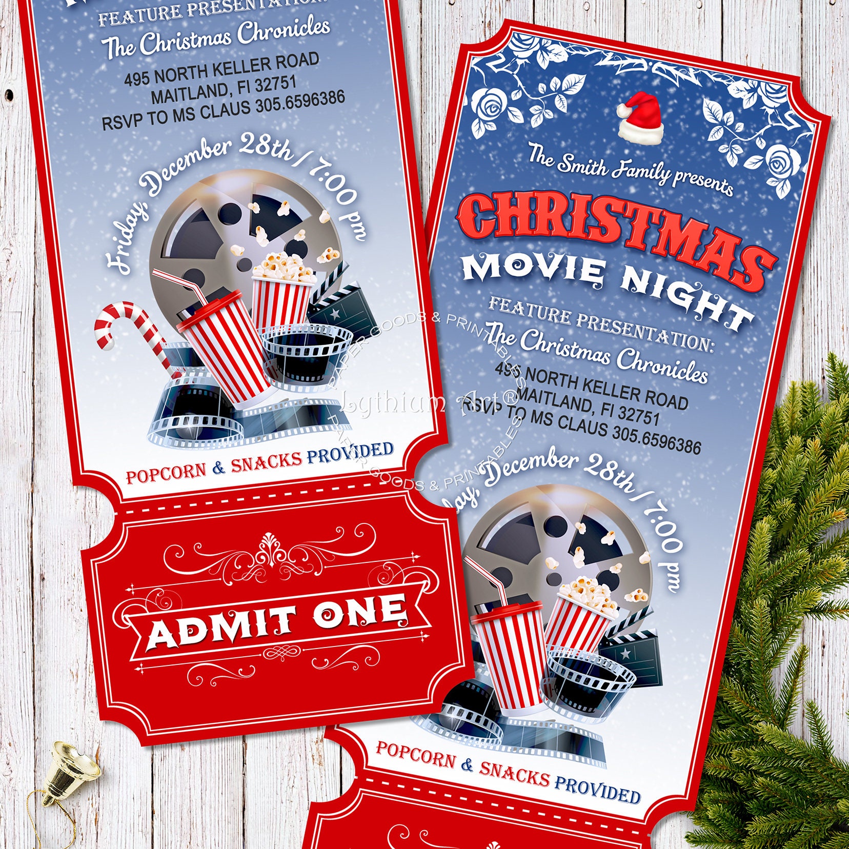 Christmas Movie Night Invitation Printable Ticket Movie | Etsy