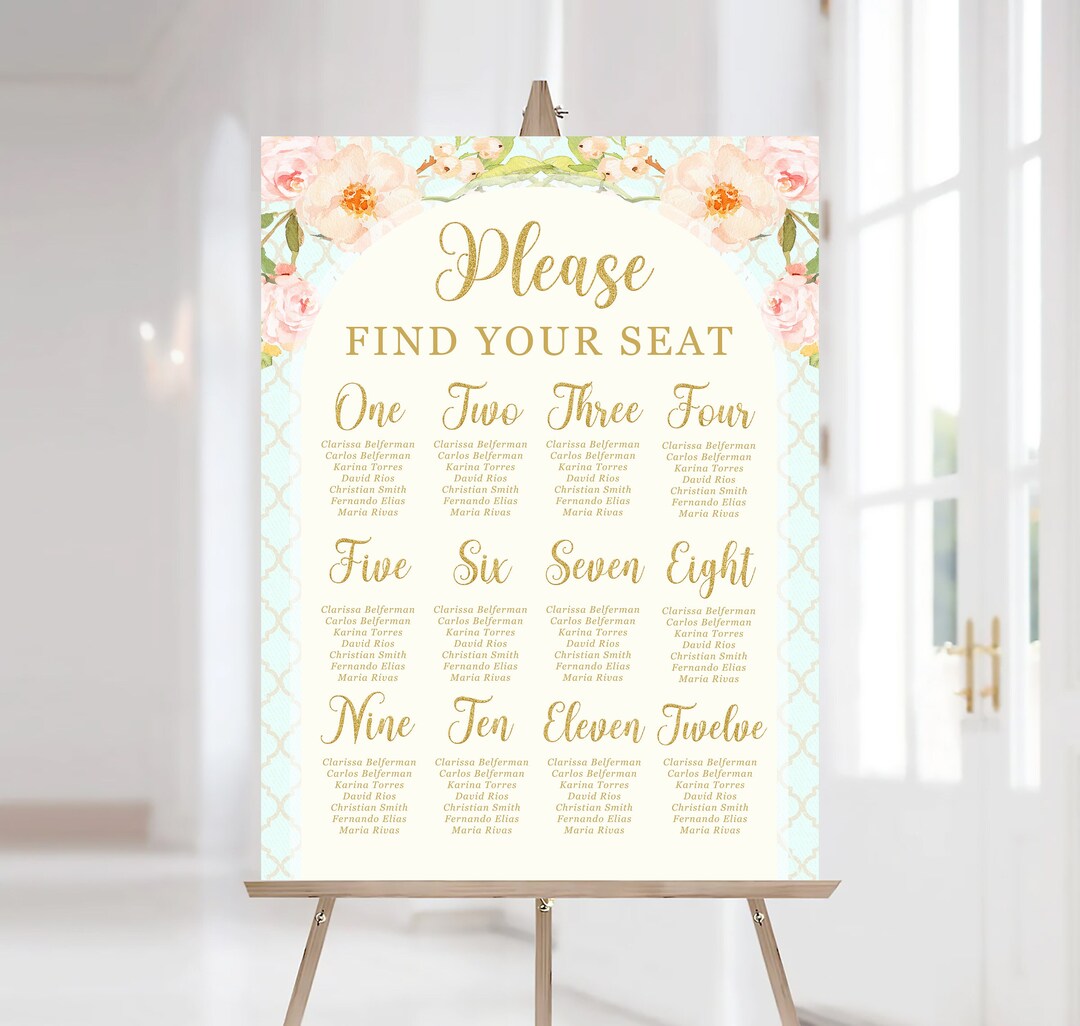 Printable Seating Chart, Floral Seating Chart, Personalized Welcome ...