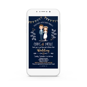 Digital Wedding Invitation, Cartoon Electronic Wedding Invitation, Navy ...