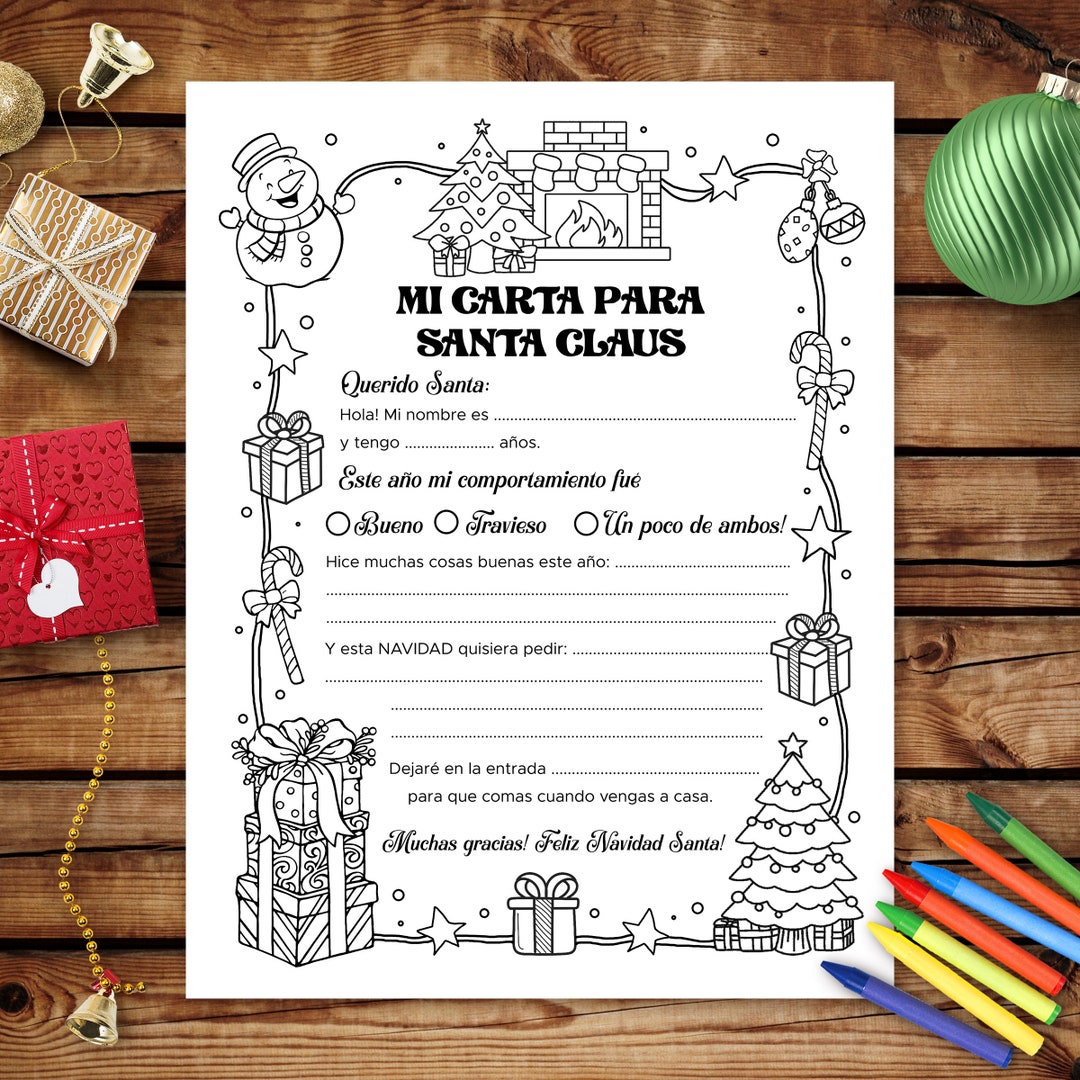 Carta a Santa Claus para Colorear, Carta de Navidad Imprimible para ...