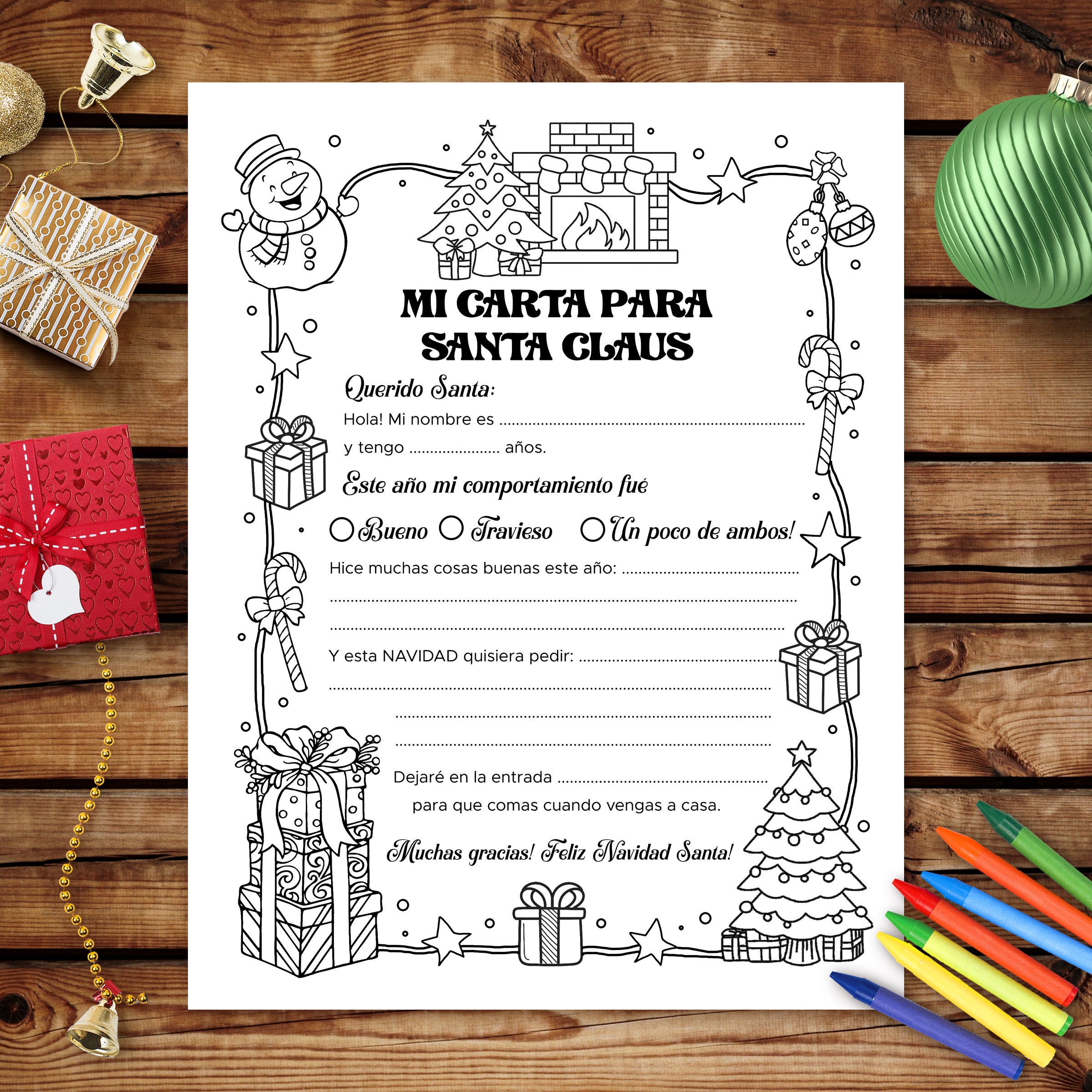 Carta a Santa Claus para Colorear, Carta de Navidad Imprimible para ...