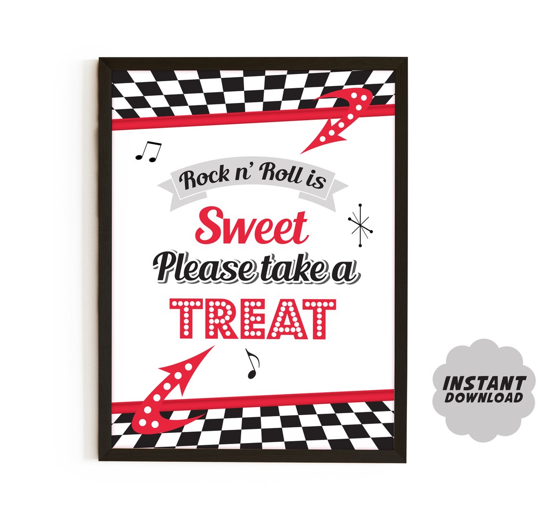 Take a Treat Party Sign, 50s Sock Hop Party Decor, Printable Take a ...