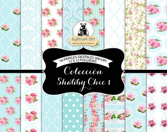 Shabby Chic Digital Paper shabby LACE Denim Floral - Etsy