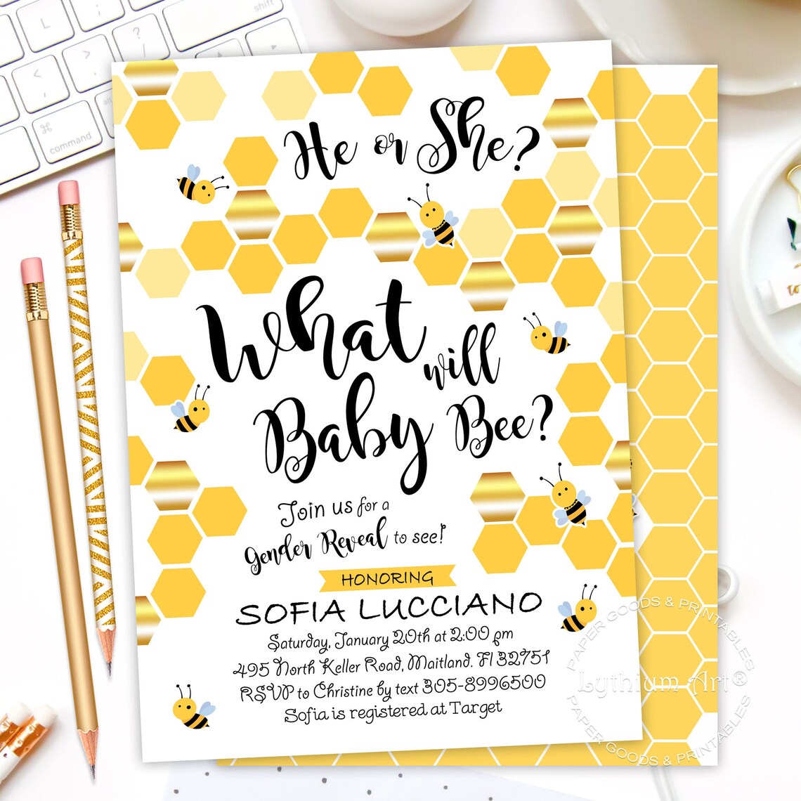 Bumblebee Gender Reveal Invitation Printable Files He or She - Etsy