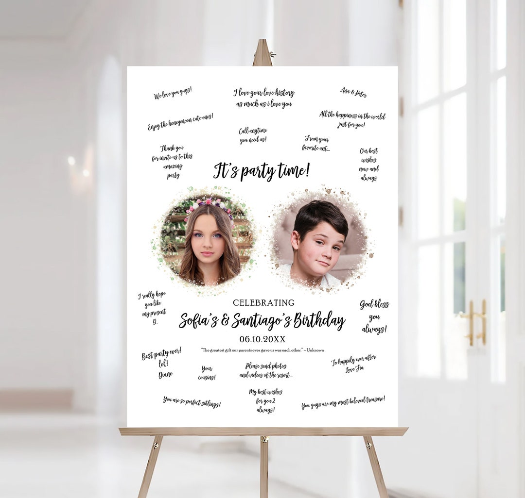 Siblings Birthday Signature Board Printable, 2 People Guest Book ...
