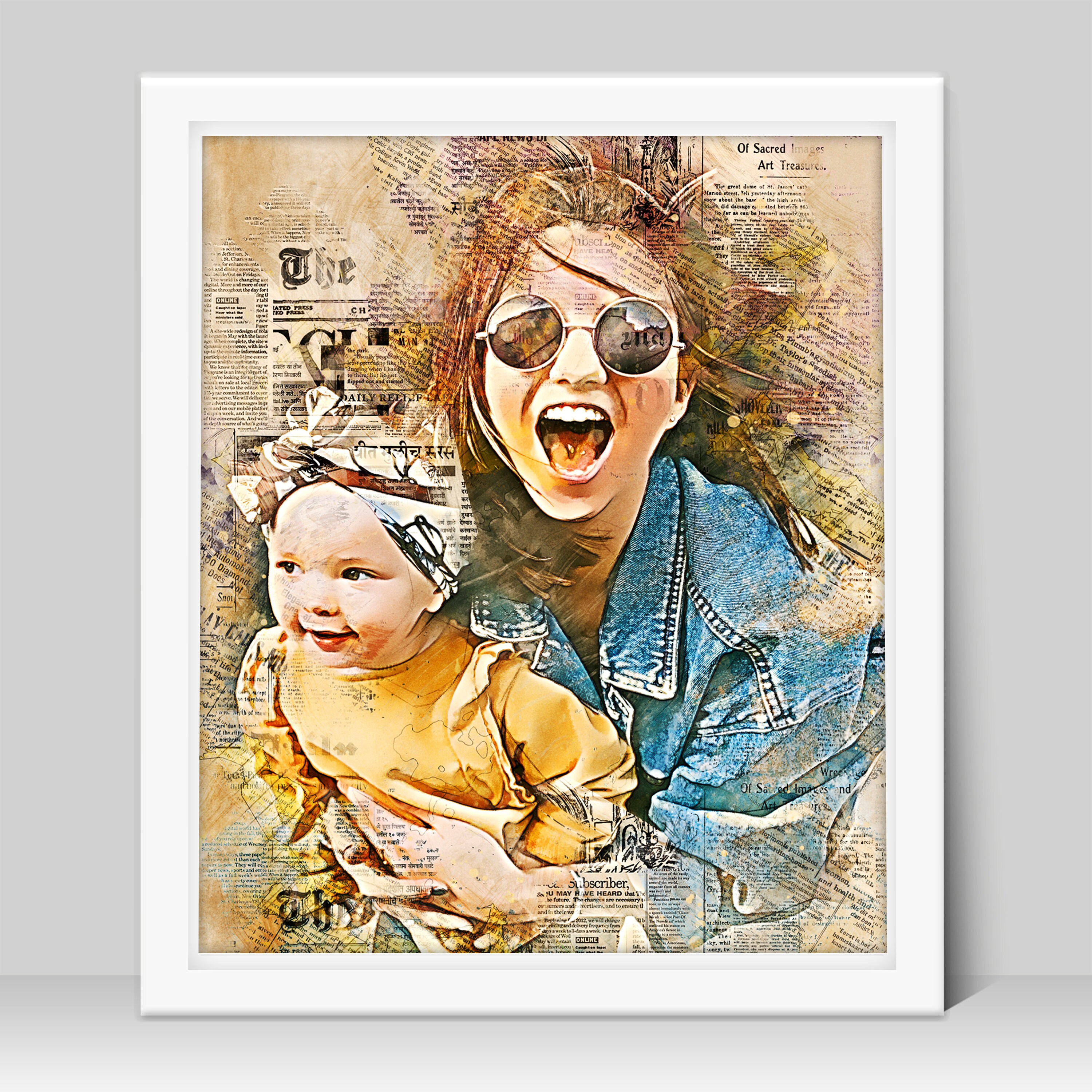 Mothers Day Gift Digital Portrait From Photo Mixed Media | Etsy