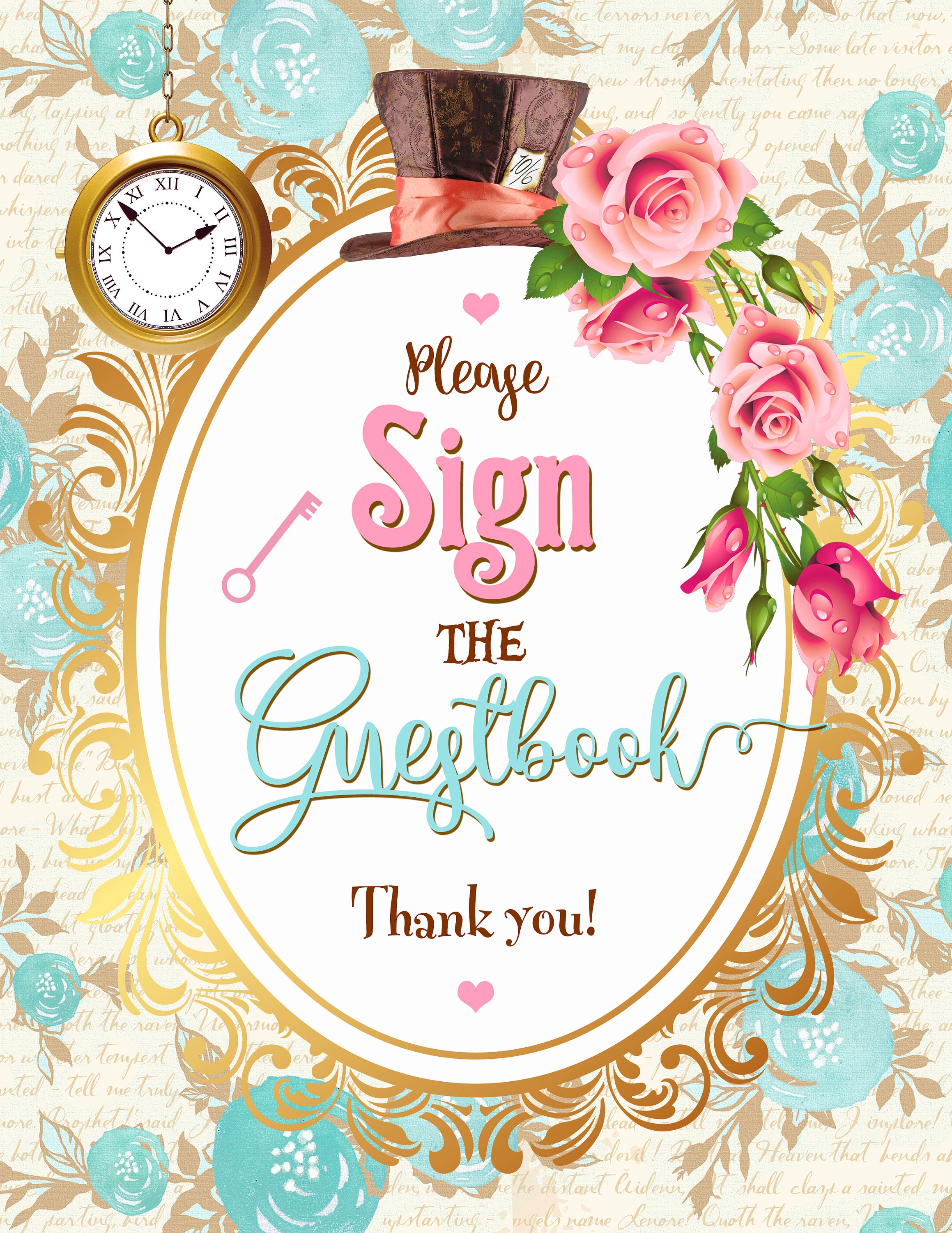 ALICE IN WONDERLAND Party Sign Eat Me Printable Sign Instant - Etsy España