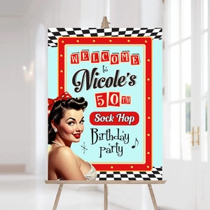 50s Retro Diner Menu, Personalized 50s Sock Hop Party Sign, 1950s Party ...