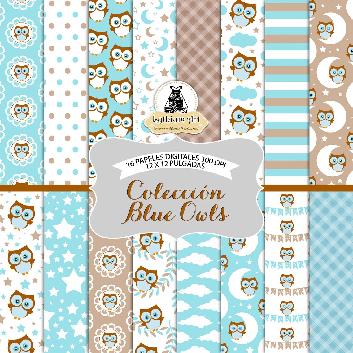 Owls Digital Paper Blue Owls Paper Cute Owls Printable | Etsy