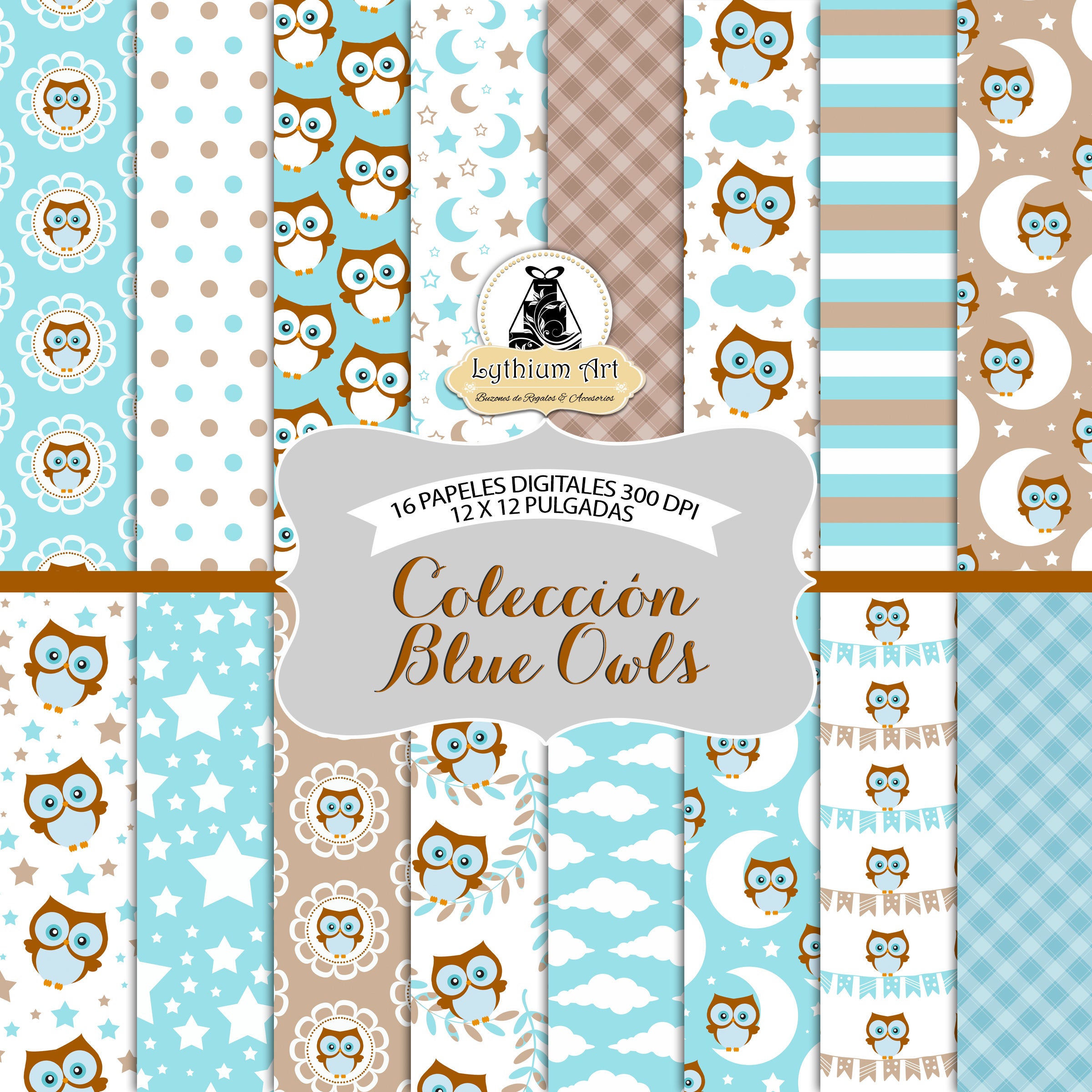 Owls Digital Paper Blue Owls Paper Cute Owls Printable | Etsy