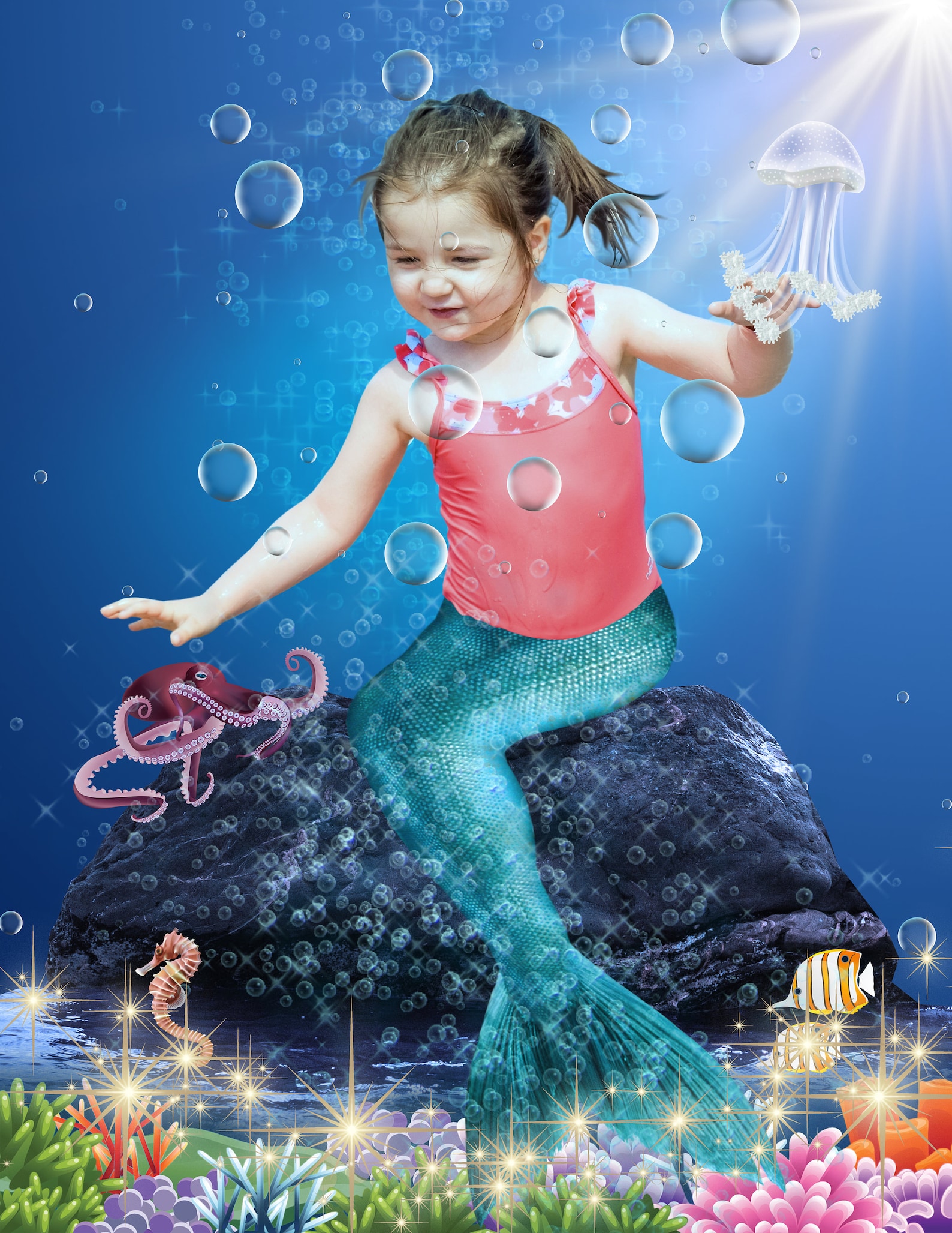 Under the Sea Custom Mermaid Portrait From Photo, Digital Mermaid Photo ...