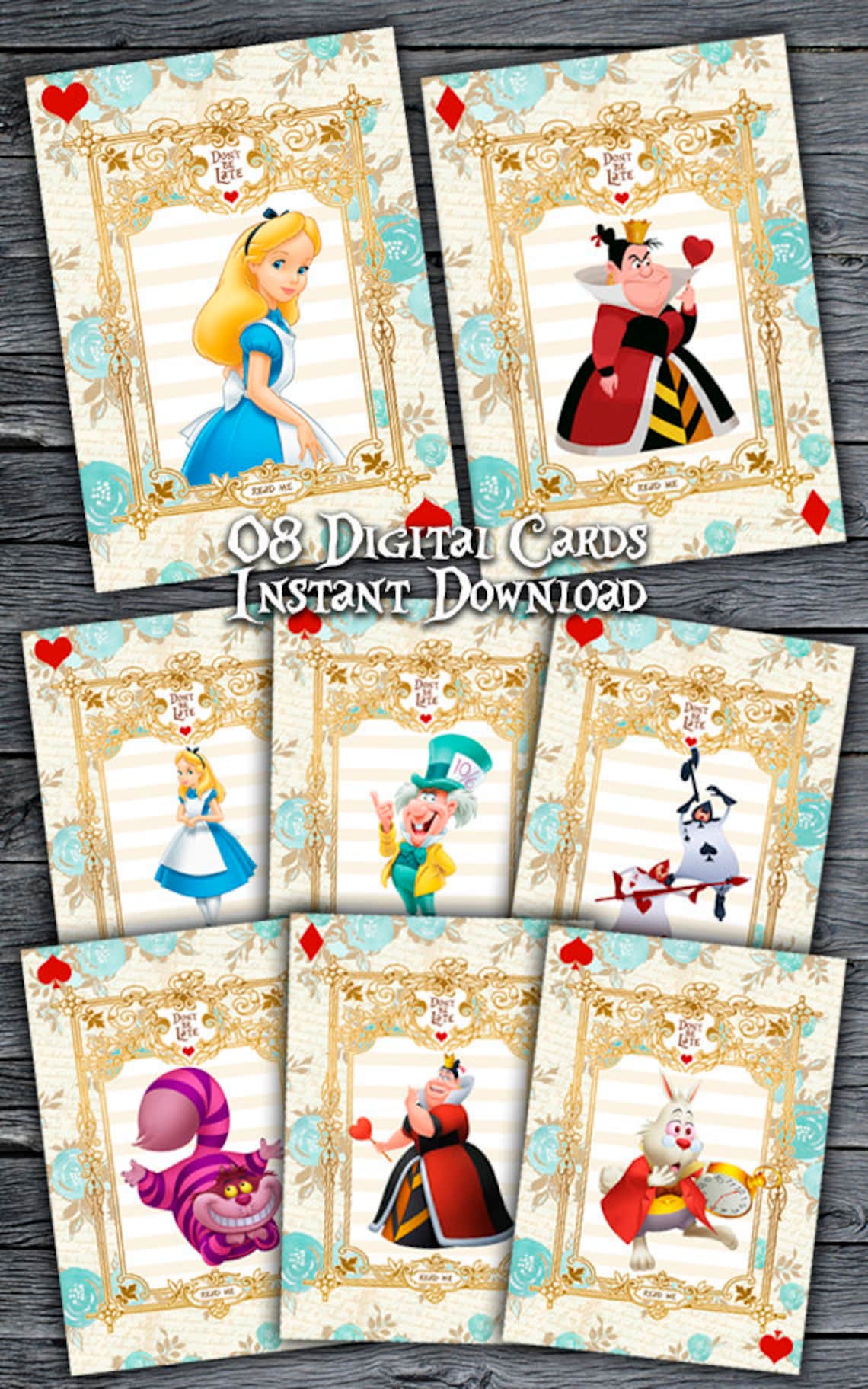 ALICE IN WONDERLAND Printable Cards Instant Download | Etsy Canada