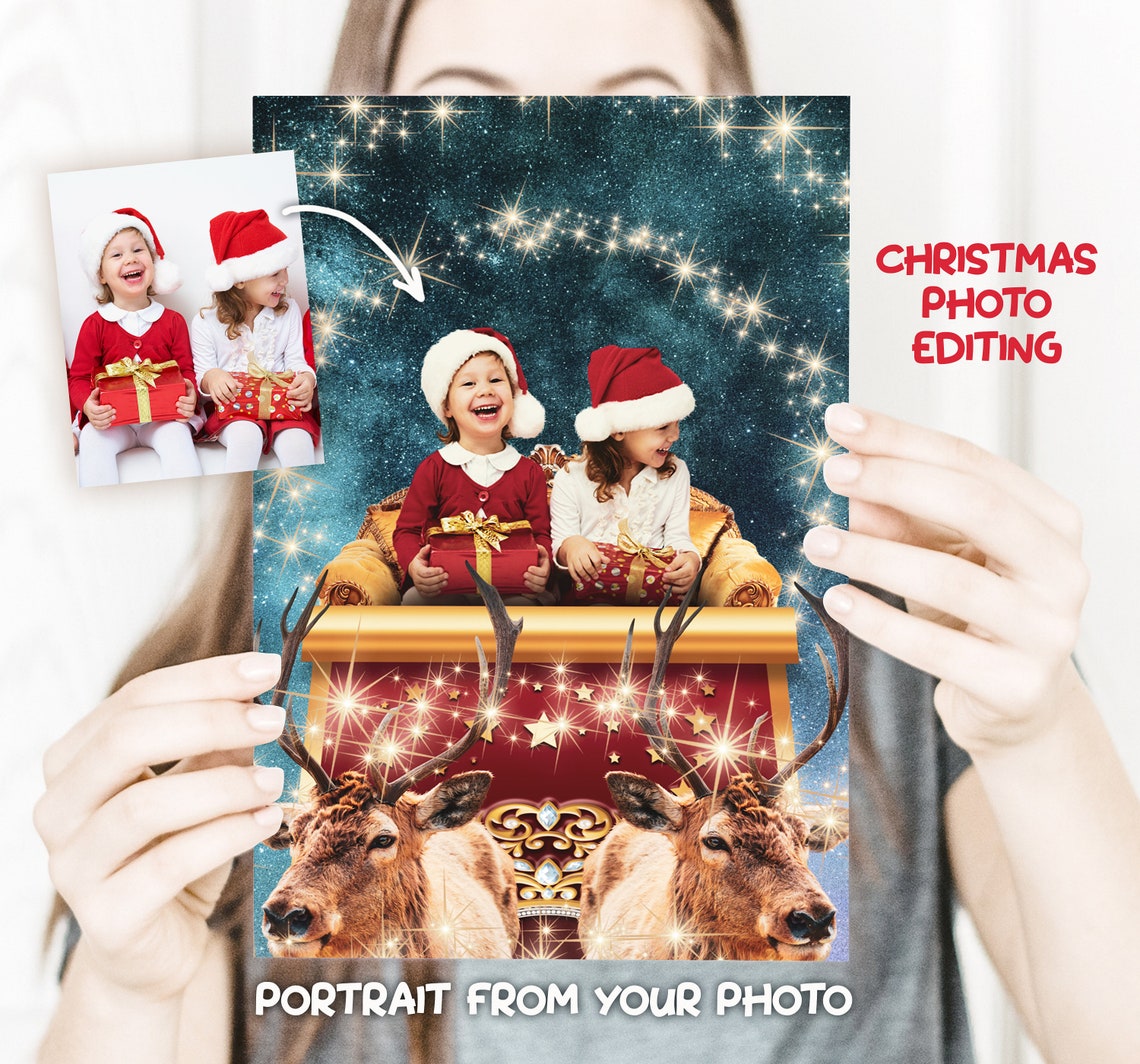 Santa Sleigh Portrait From Photo, Digital Christmas Photo Gift, Photo ...