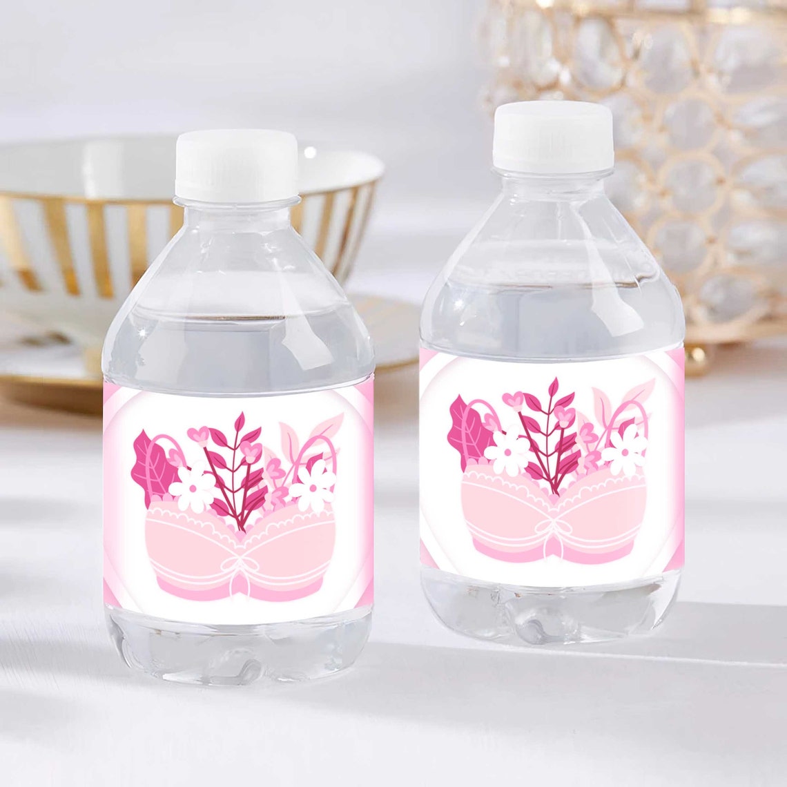 Breast Cancer Awareness Bottle Labels, Printable Pink Floral Bra ...