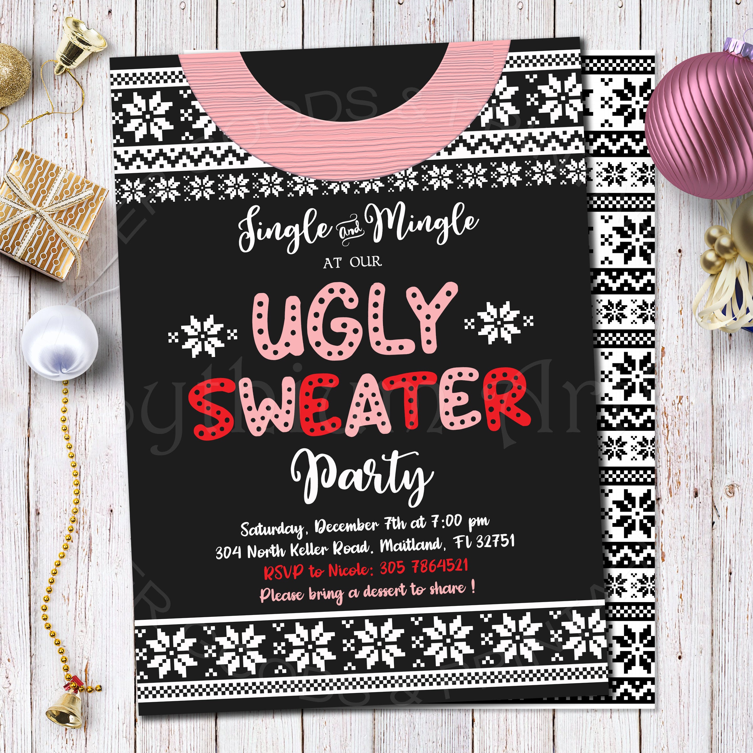 Ugly Sweater Christmas Invitation Printable Files Tacky | Etsy