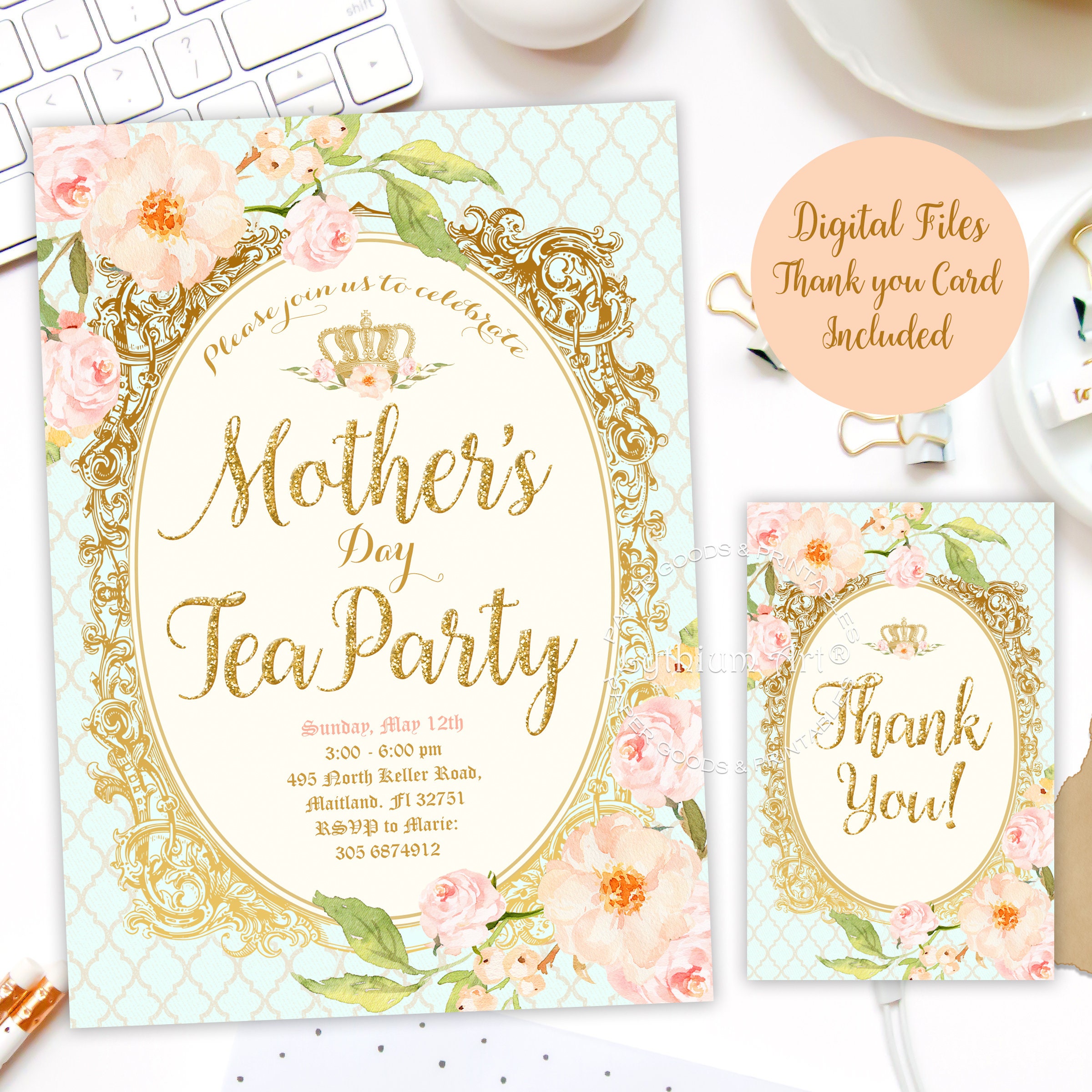 Mothers Day Tea Party Invitation Digital File Back Design | Etsy
