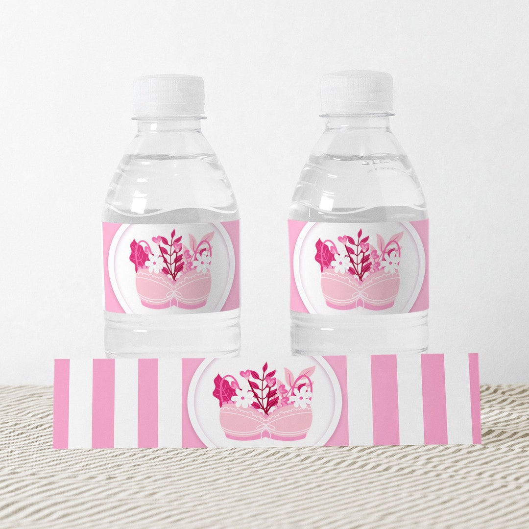Breast Cancer Awareness Bottle Labels, Printable Pink Floral Bra ...