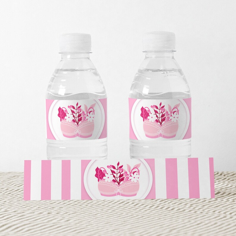 Breast Cancer Awareness Bottle Labels, Printable Pink Floral Bra ...