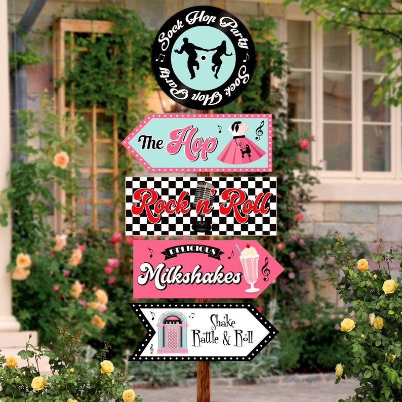 50s Sock Hop Party Signs Instant Download Colorful Retro 50s - Etsy
