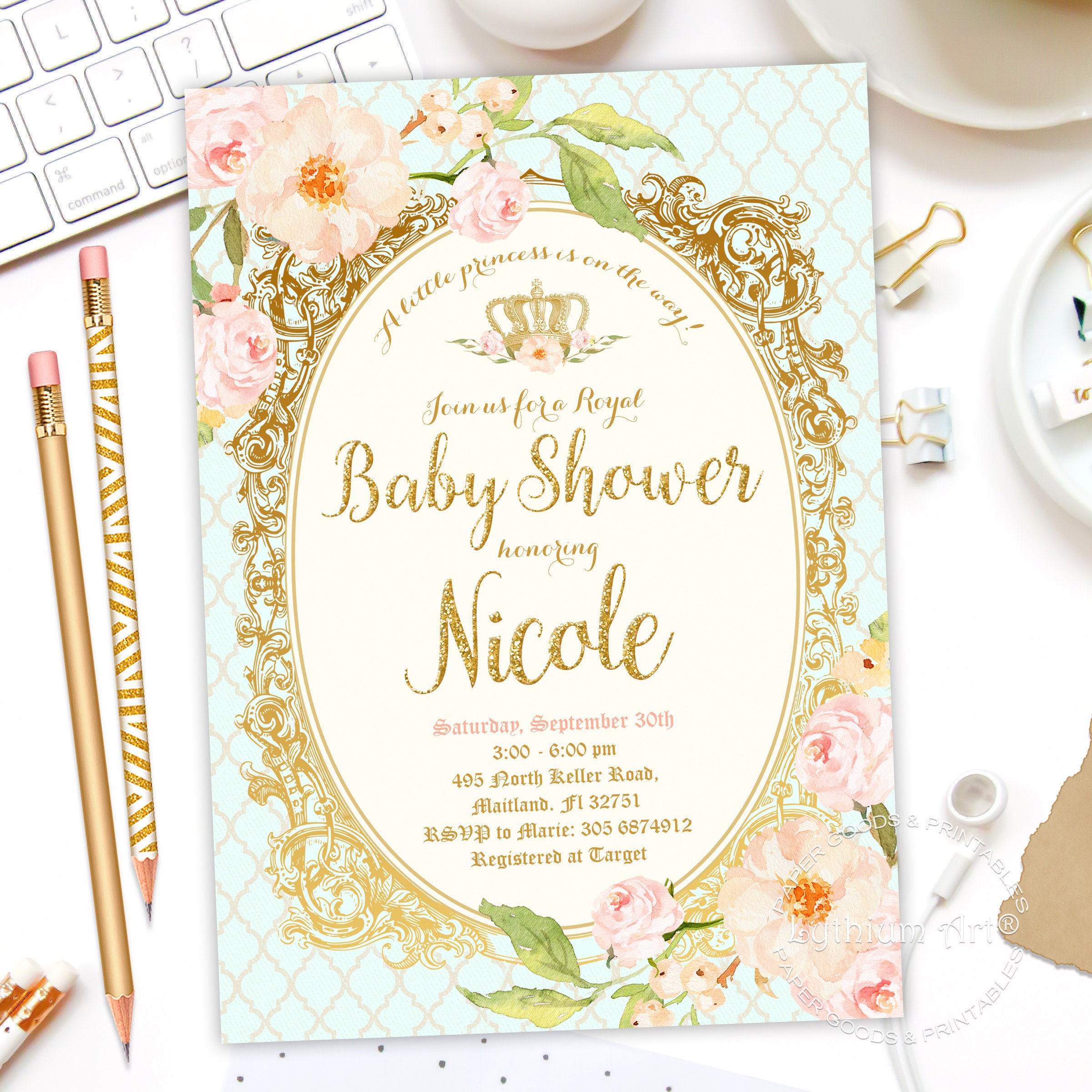 Princess Baby Shower Invitation Printable File Back Design | Etsy