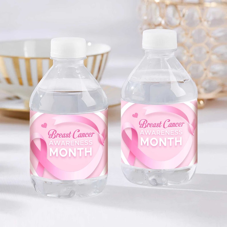 Breast Cancer Awareness Bottle Labels, Printable Pink Ribbon Stickers ...