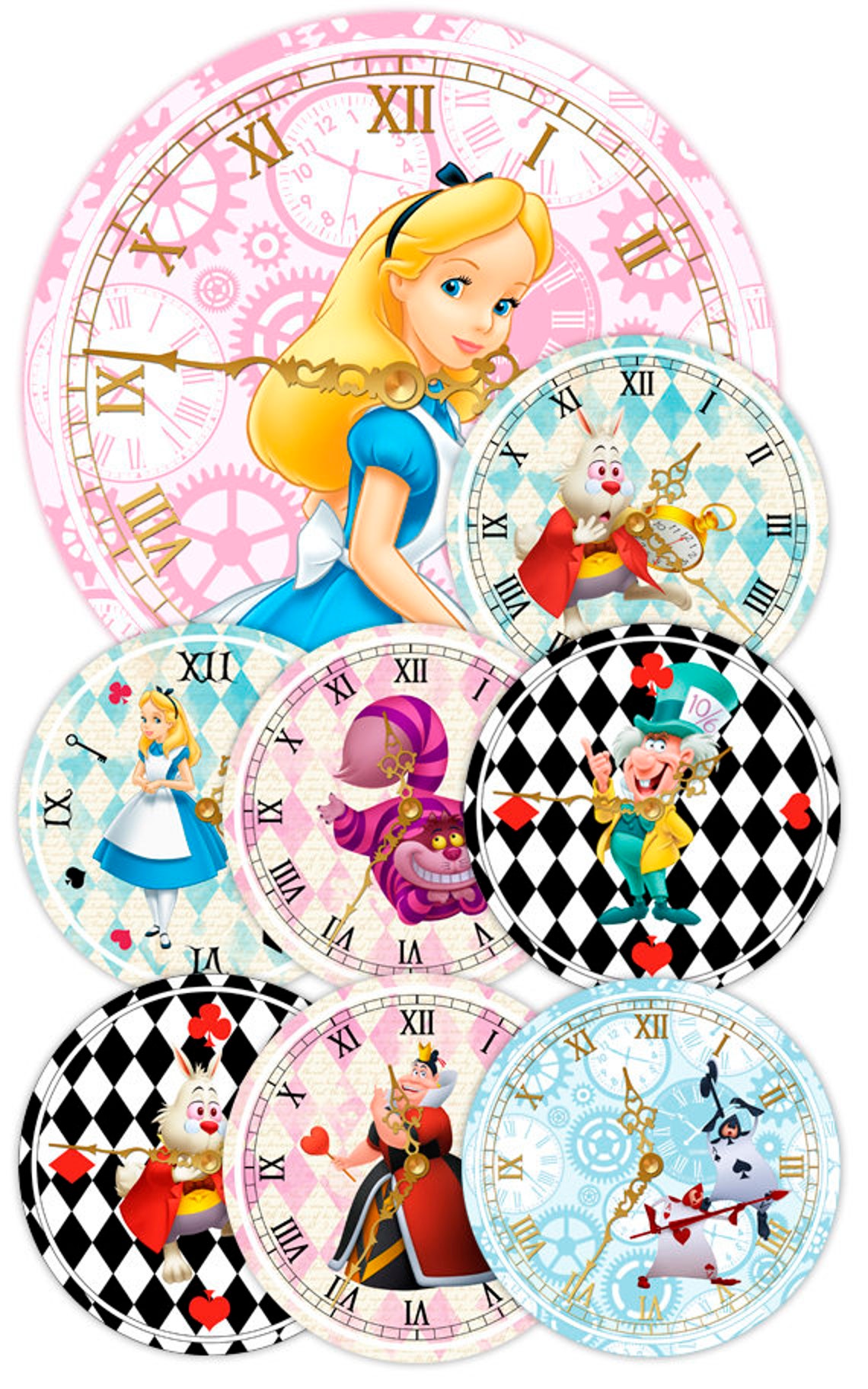 Alice in Wonderland Clocks Printable Clocks Alice in - Etsy UK