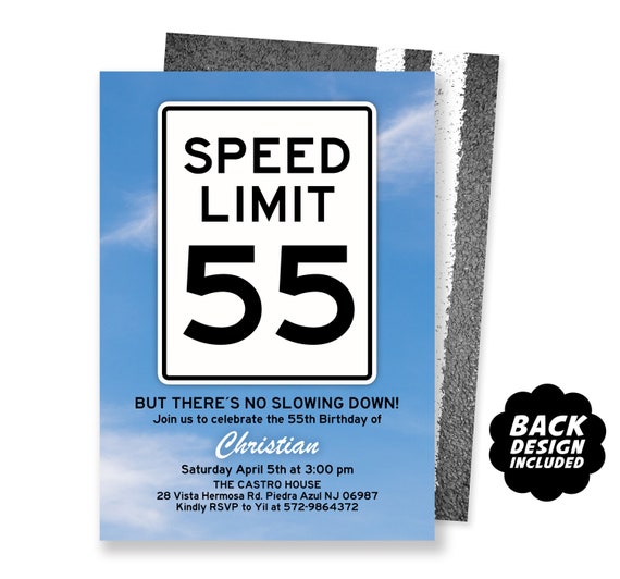55th Birthday Invitation Speed Limit 55 Adult Party - Etsy