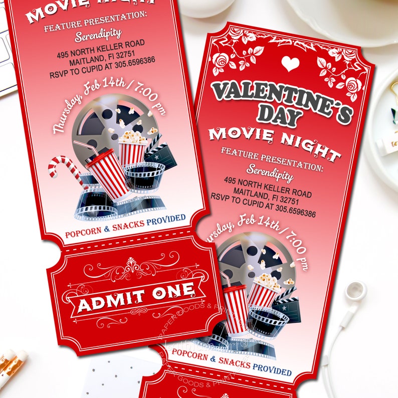 Valentine's Day Movie Night Invitation Printable Ticket | Etsy
