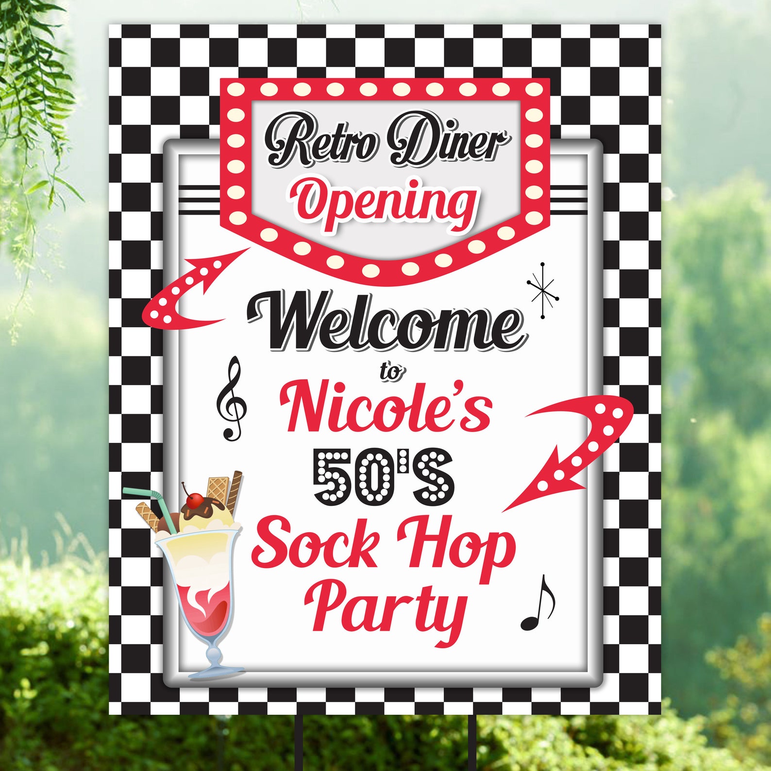 50s Sock Hop Party Welcome Sign Personalized and Printable - Etsy