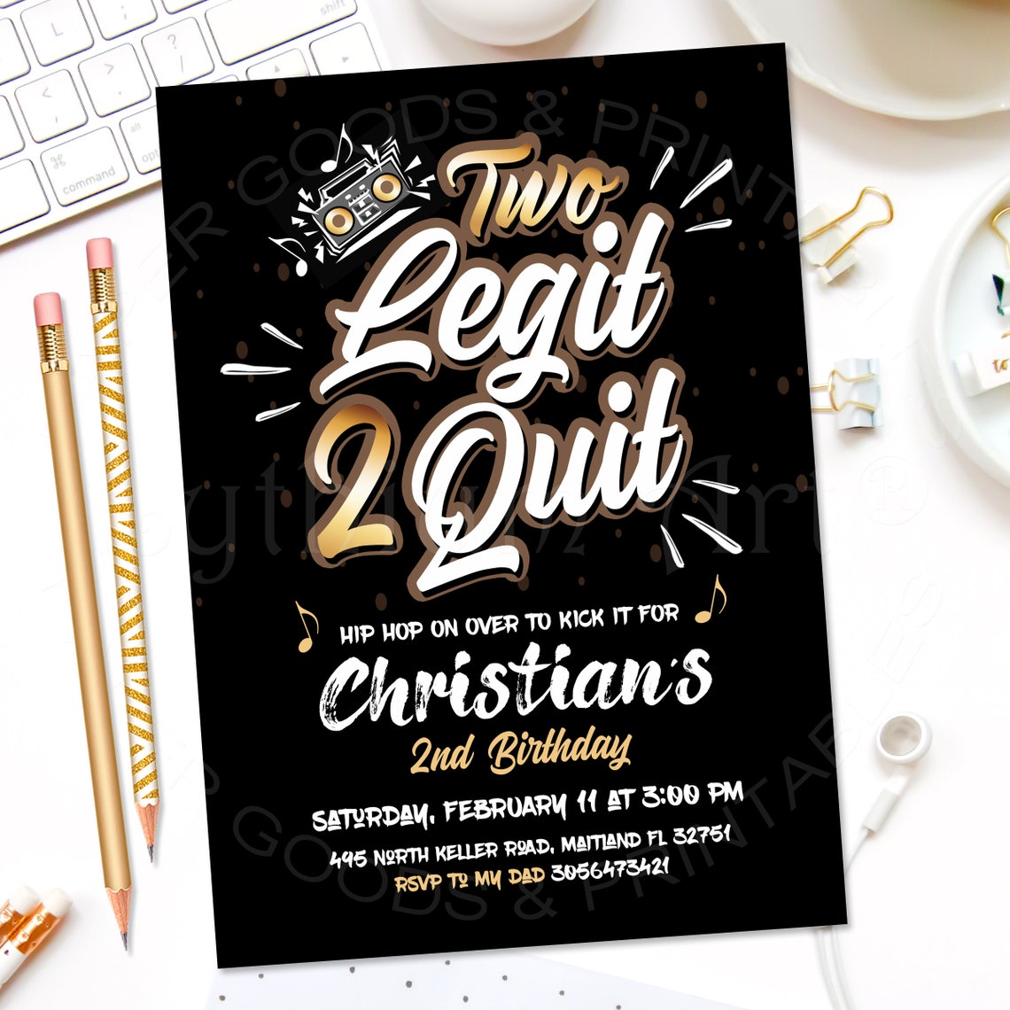 Two Legit 2 Quit Birthday Invitation Printable Invite Second - Etsy