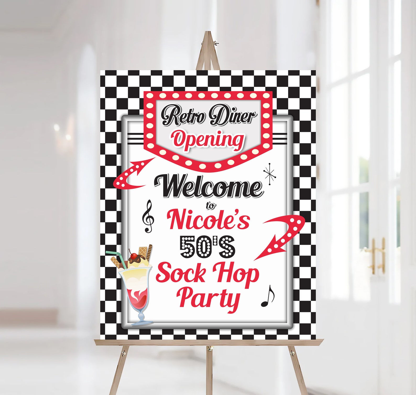 Create Your Own Ice Cream Float Party Sign, 50s Sock Hop Party Decor ...