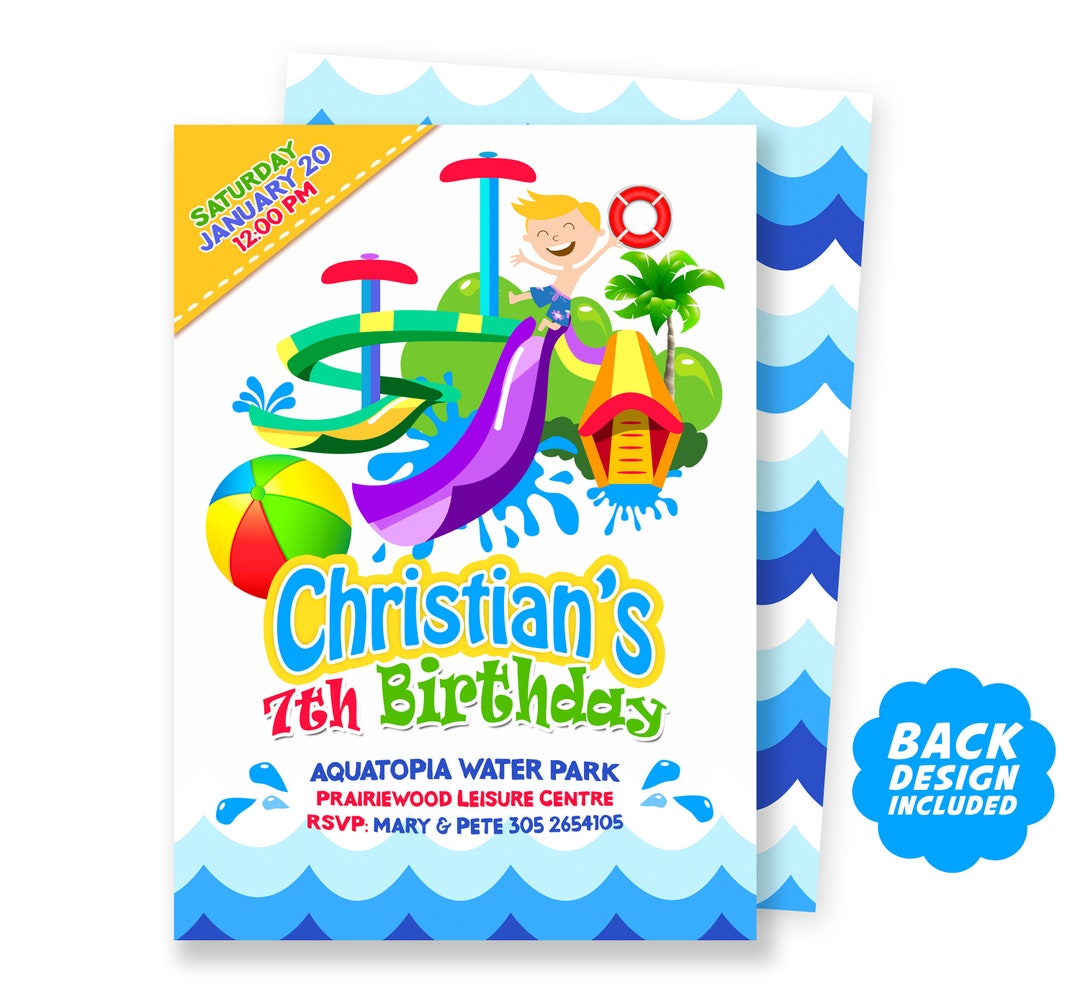 WATERPARK Party Invitation, Water Slide Invitation, Water Park ...