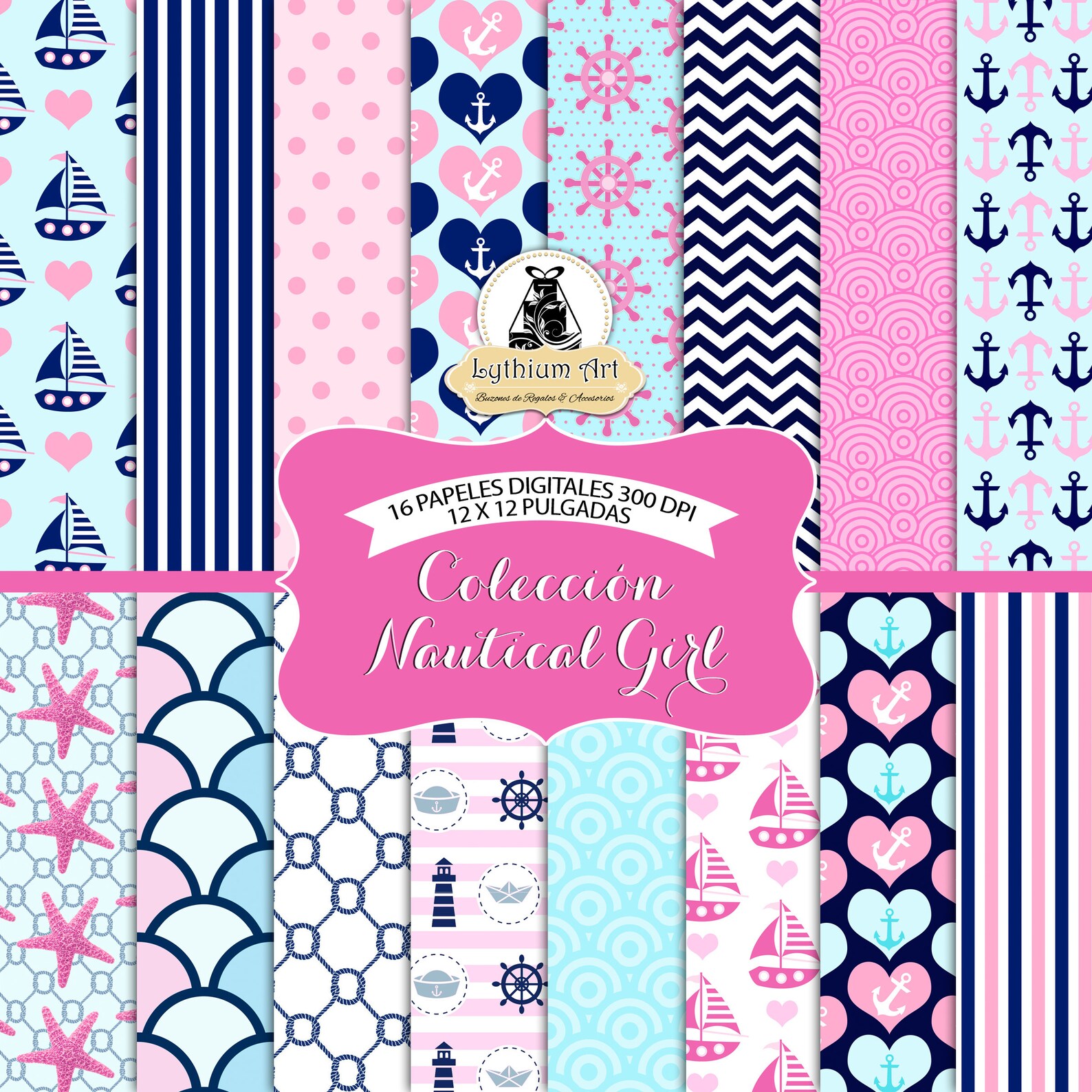 Nautical Digital Paper Pink Nautical Paper Nautical | Etsy