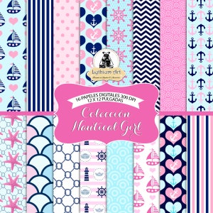 Nautical Digital Paper Pink Nautical Paper Nautical | Etsy