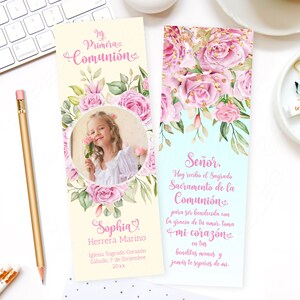 First Communion Bookmark Favors, Printable Floral First Communion ...