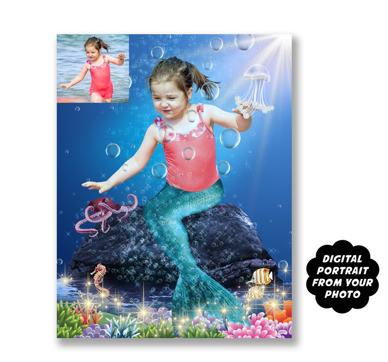 Custom Mermaid Portrait From Photo Digital Mermaid Photo | Etsy