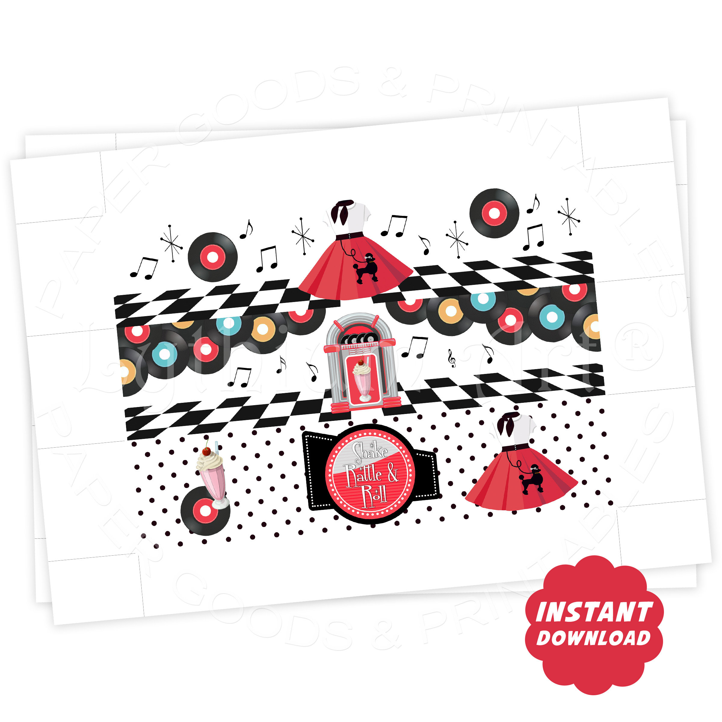 50s Sock Hop Bottle Labels, Instant Download, Sock Hop Party Labels ...