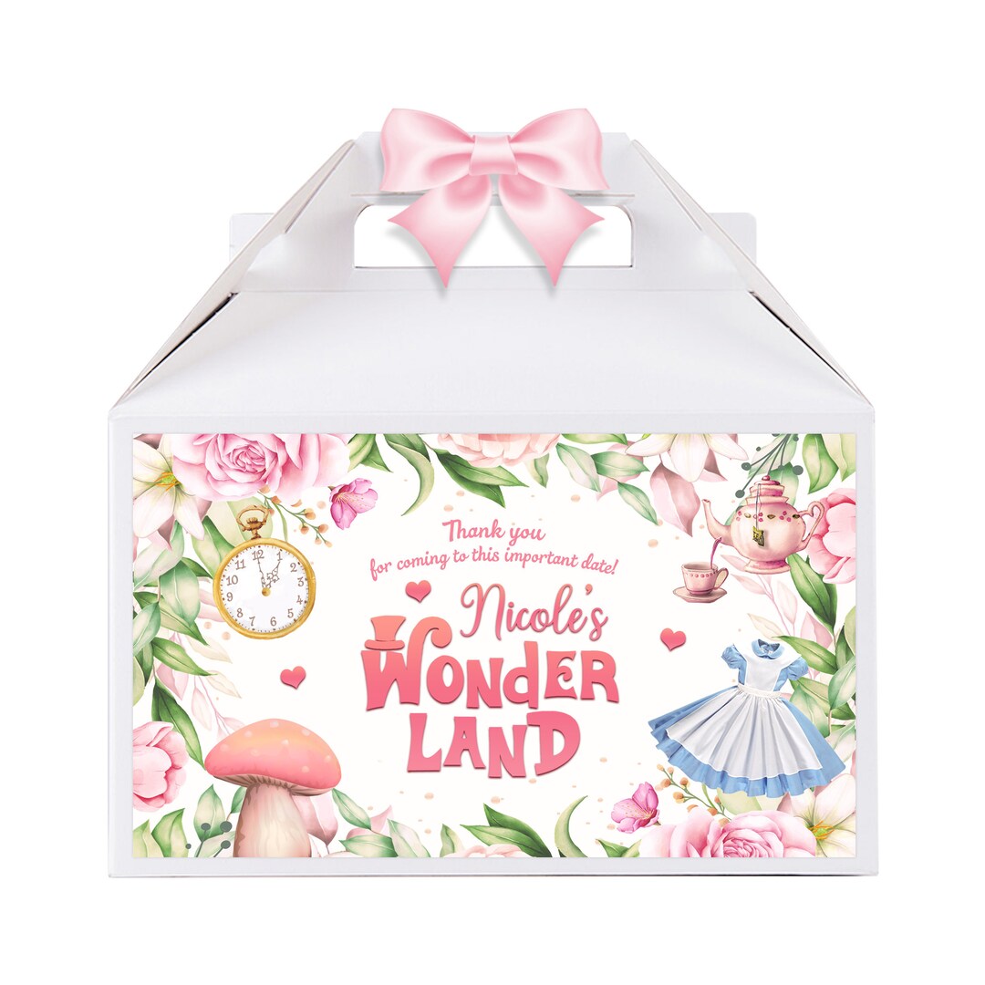 Alice in Wonderland Gable Gift Box Label, Printable and Personalized ...